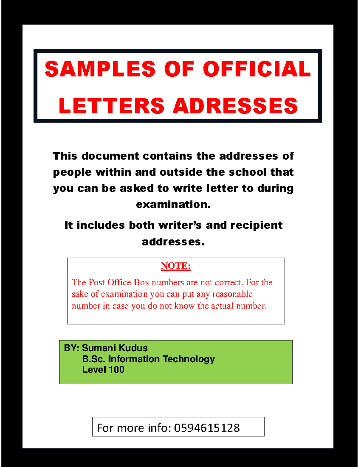 Official Letters Addresses by sumani kudus - SAMPLES OF OFFICIAL ...