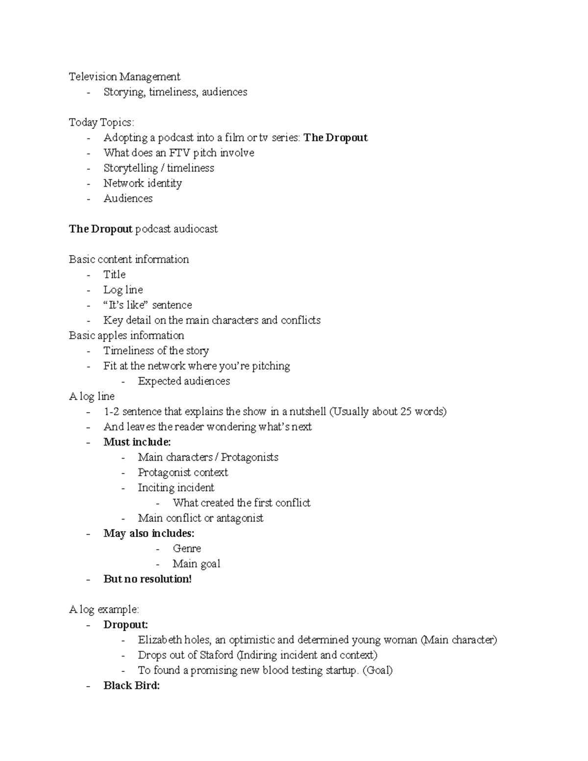 FTV NOTE 3 16 22 - CO 101 NOTE - Television Management - Storying ...