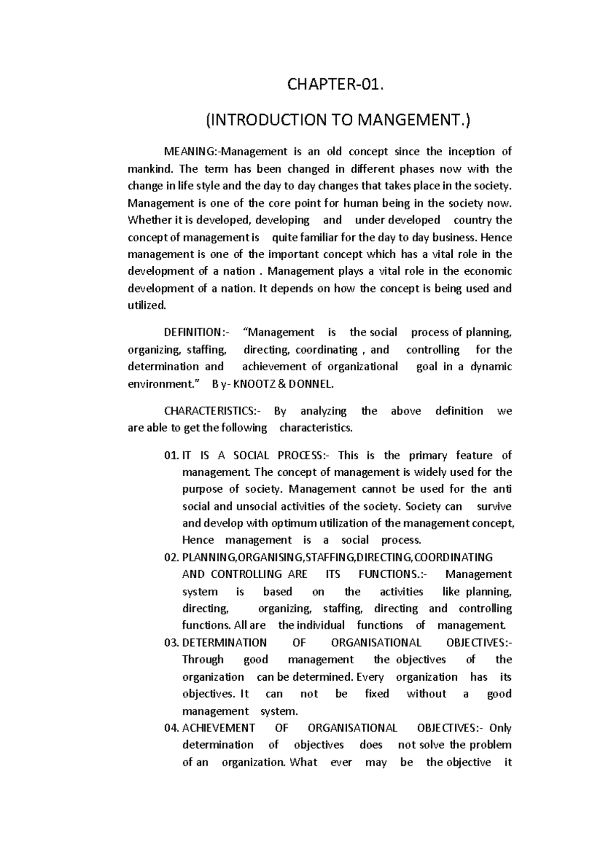 MCP Midsem - .mcp.mid.sem - CHAPTER-01. (INTRODUCTION TO MANGEMENT.) MEANING:-Management is an ...