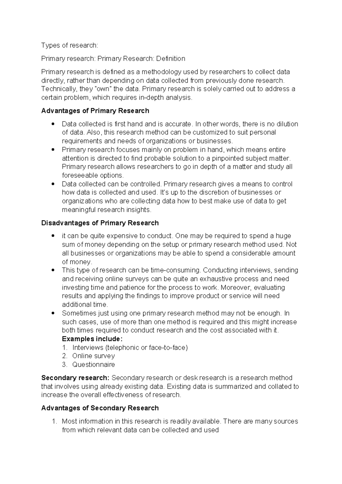Examples of research - business - Types of research: Primary research: Primary Research ...