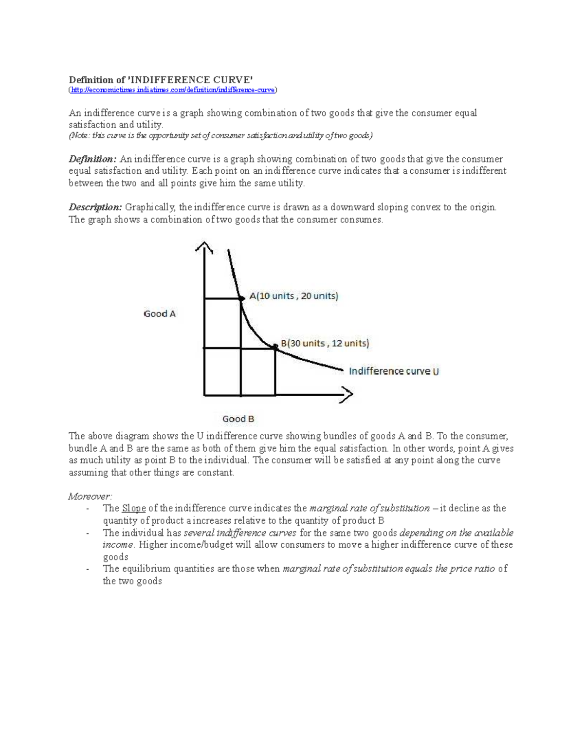 W.3 - indifference curves and marg. utility - Definition of ...