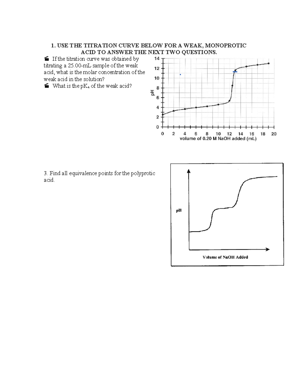7-Titrations curve worksheet 2024 - 1. USE THE TITRATION CURVE BELOW ...