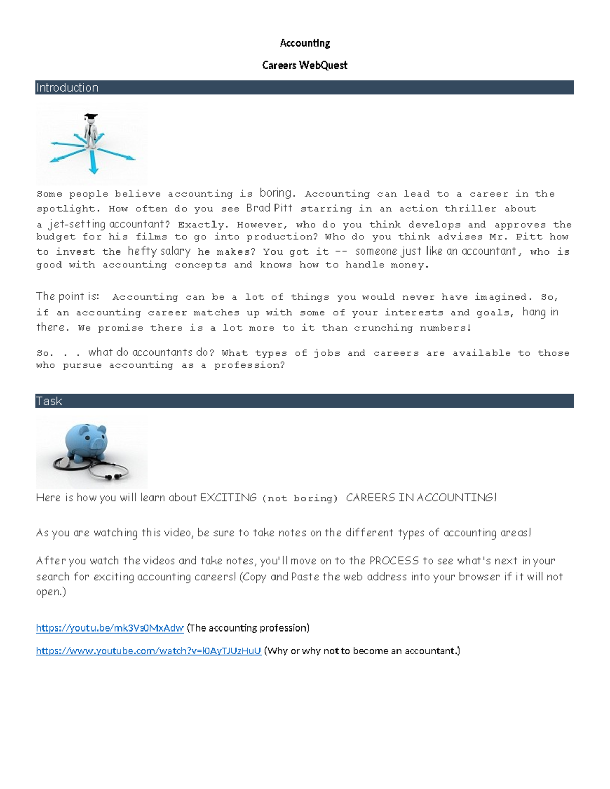 Accounting Career Web Quest - Accounting Careers WebQuest Introduction ...