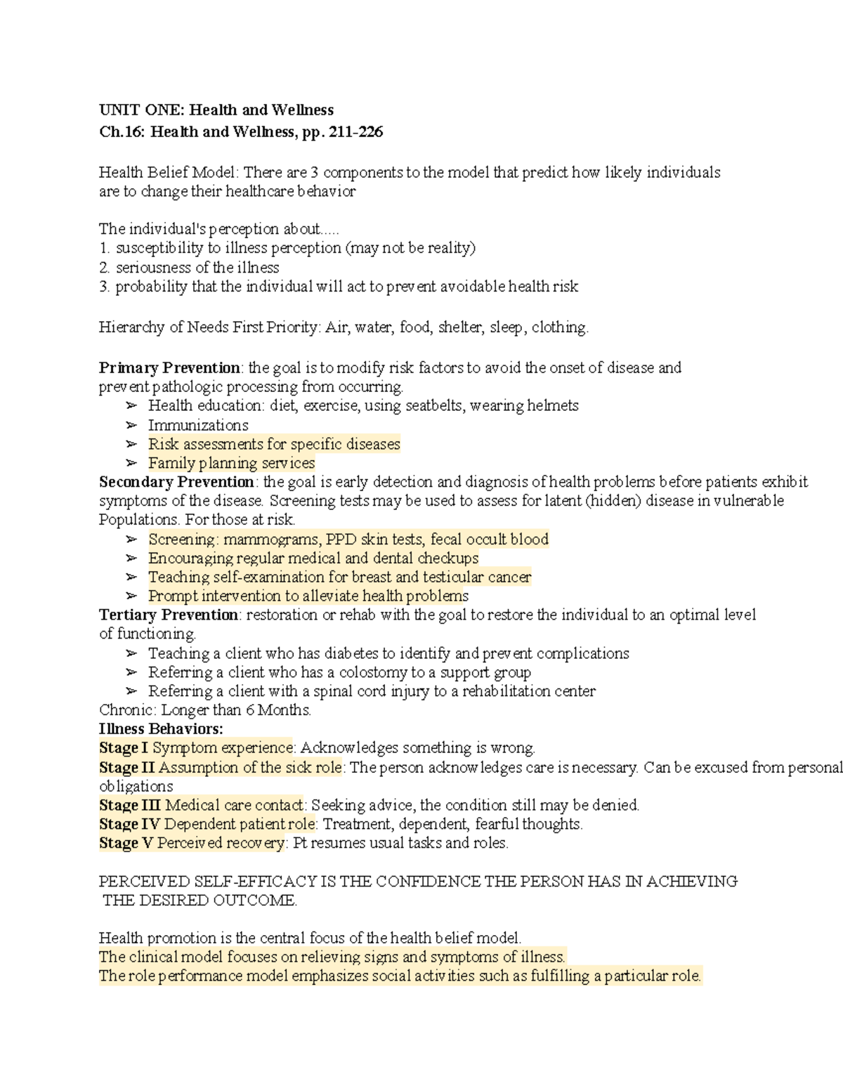 Funds 2 Exam 1 - Notes exam 1 fundamentals. - UNIT ONE: Health and ...