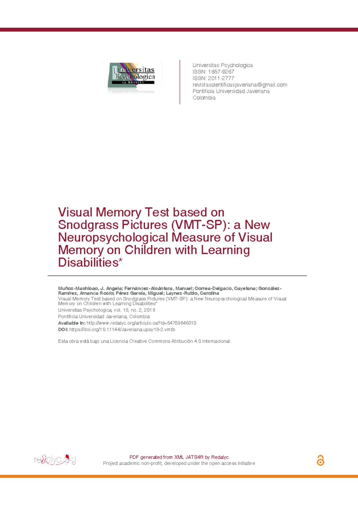 Visual memory test - PDF generated from XML JATS4R by Redalyc ...