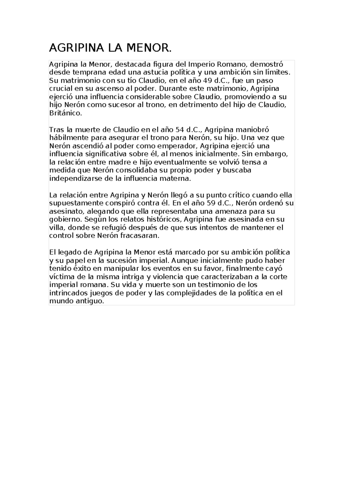 Agripina LA Menor - DVSVV - AGRIPINA LA MENOR. Agripina la Menor ...