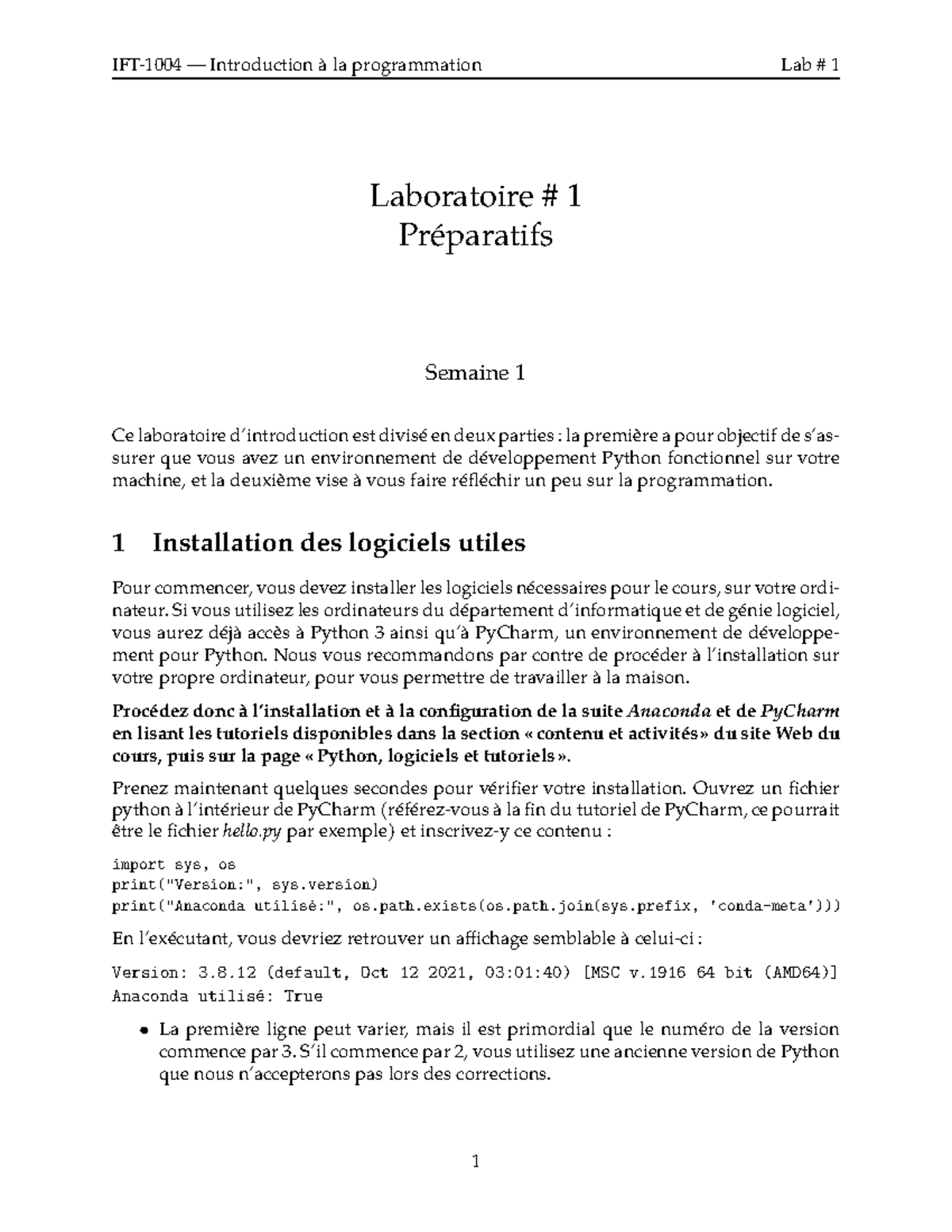Laboratoire 1 - IFT1004 - IFT-1004 — Introduction à la programmation ...