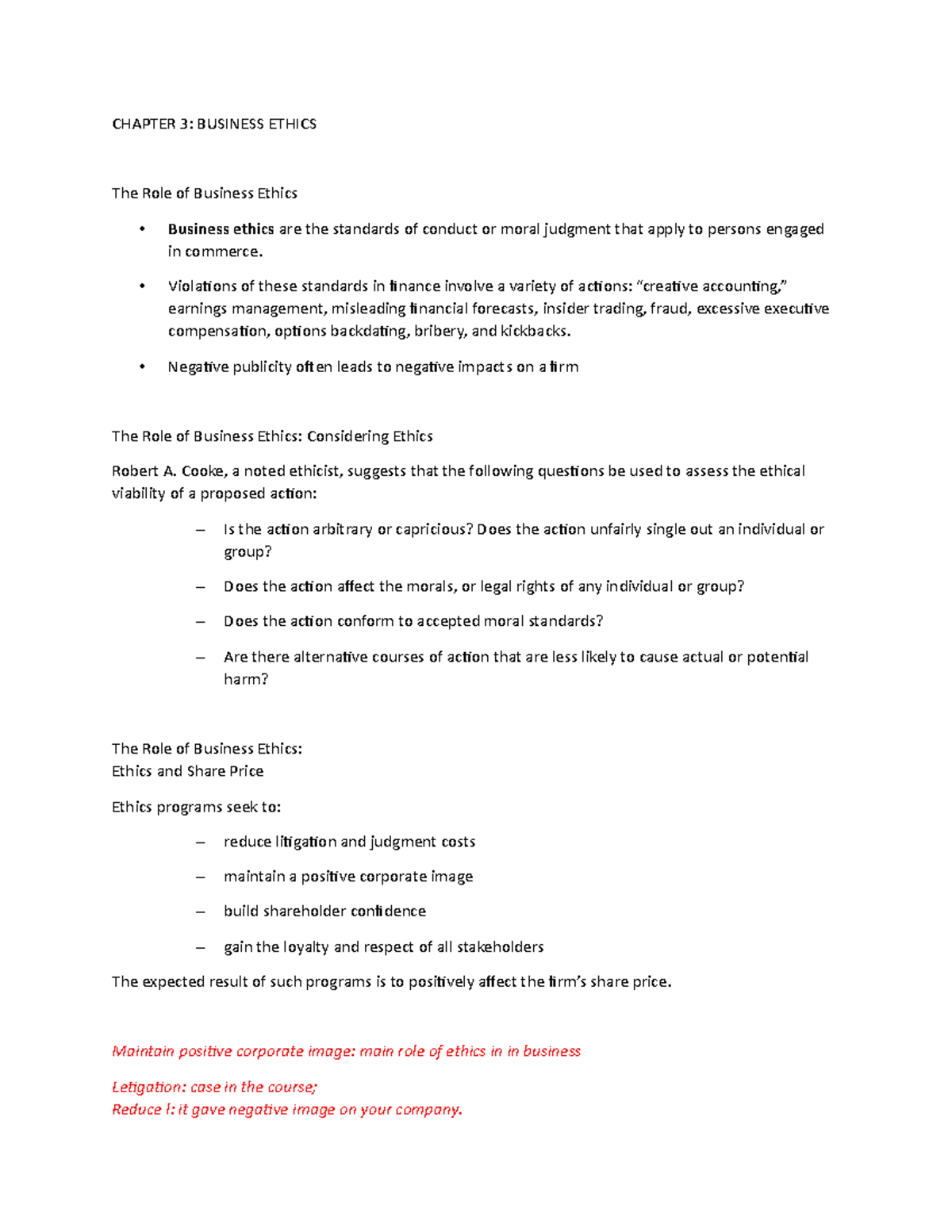 C3 Business Ethics & MGT Finance - CHAPTER 3: BUSINESS ETHICS The Role ...