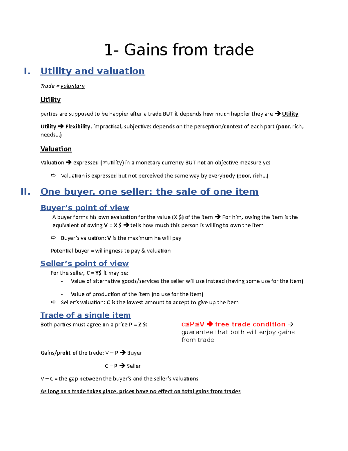 Microeconomics - Lecture 1 - 1- Gains from trade I. Utility and ...