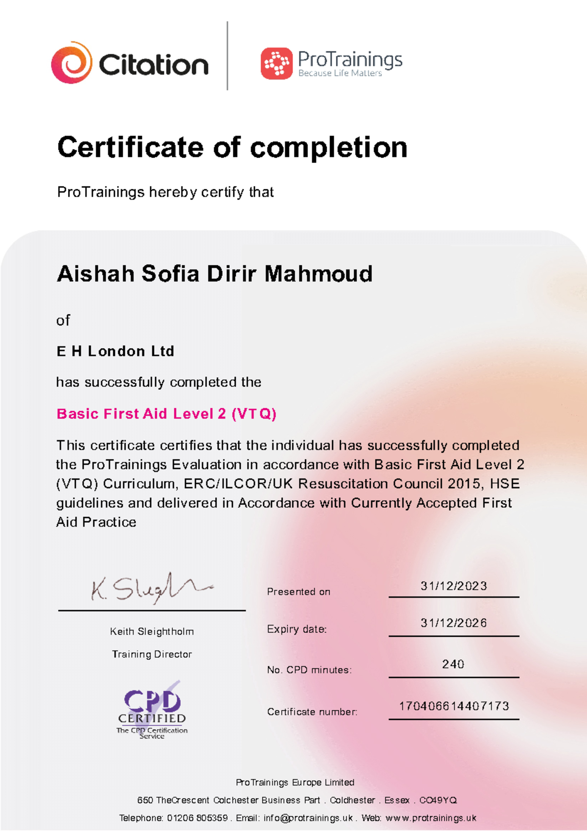 Certificate - GA - Bubbles-Basic First Aid Level 2 (VTQ)31 12 2023 23 ...