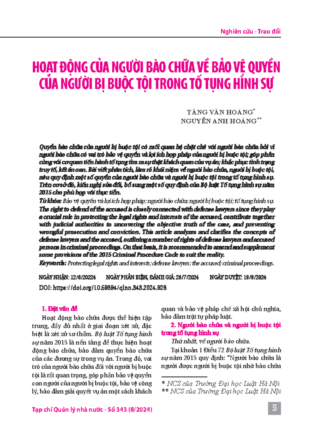 SO+ Thang+8+OK 5 128 53 57 - 55 1. Đặt vấn đề Hoạt động bào chữa được ...