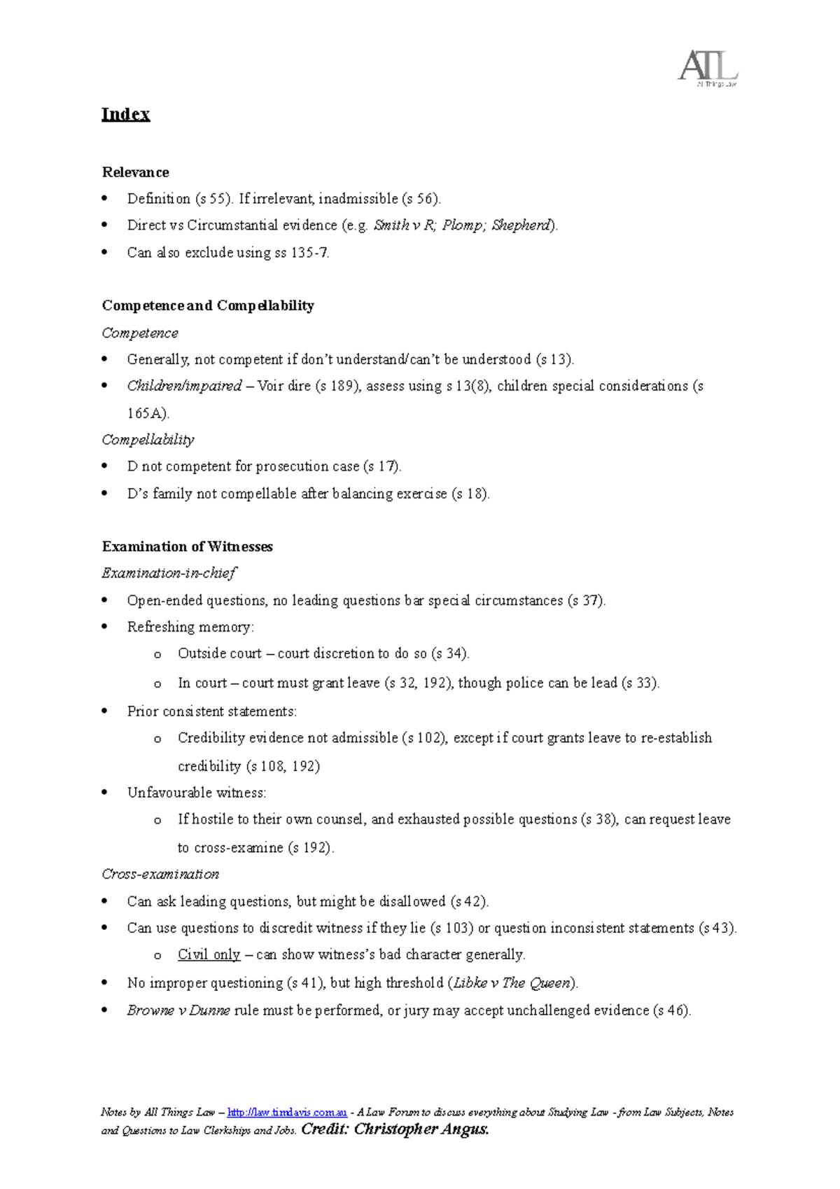 Evidence Index - Index Relevance Definition (s 55). If irrelevant ...