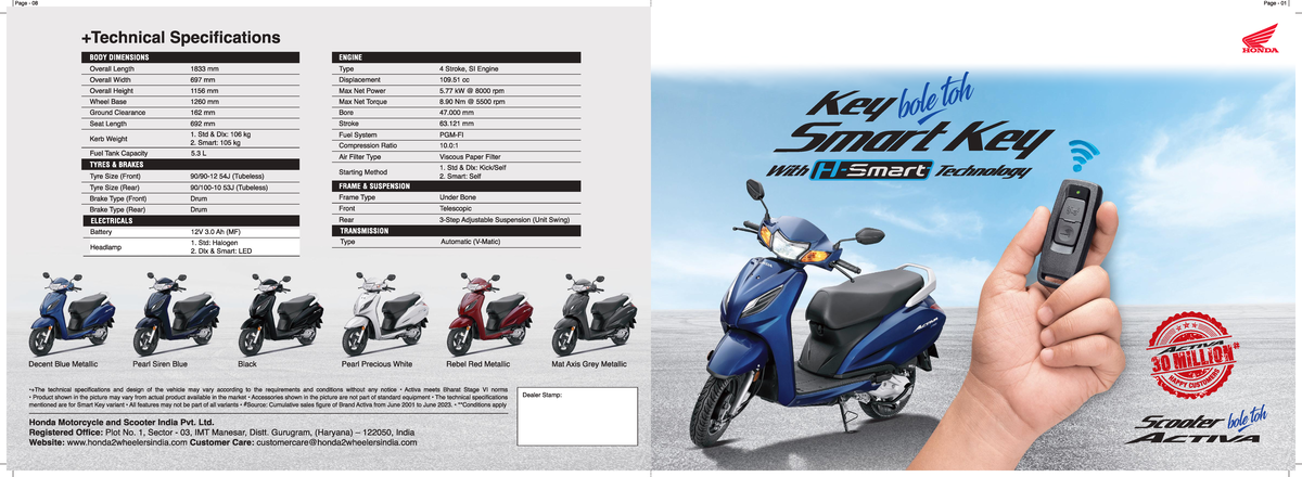 Activa Smart Key Brochure - Specifications BODY DIMENSIONS ENGINE ...