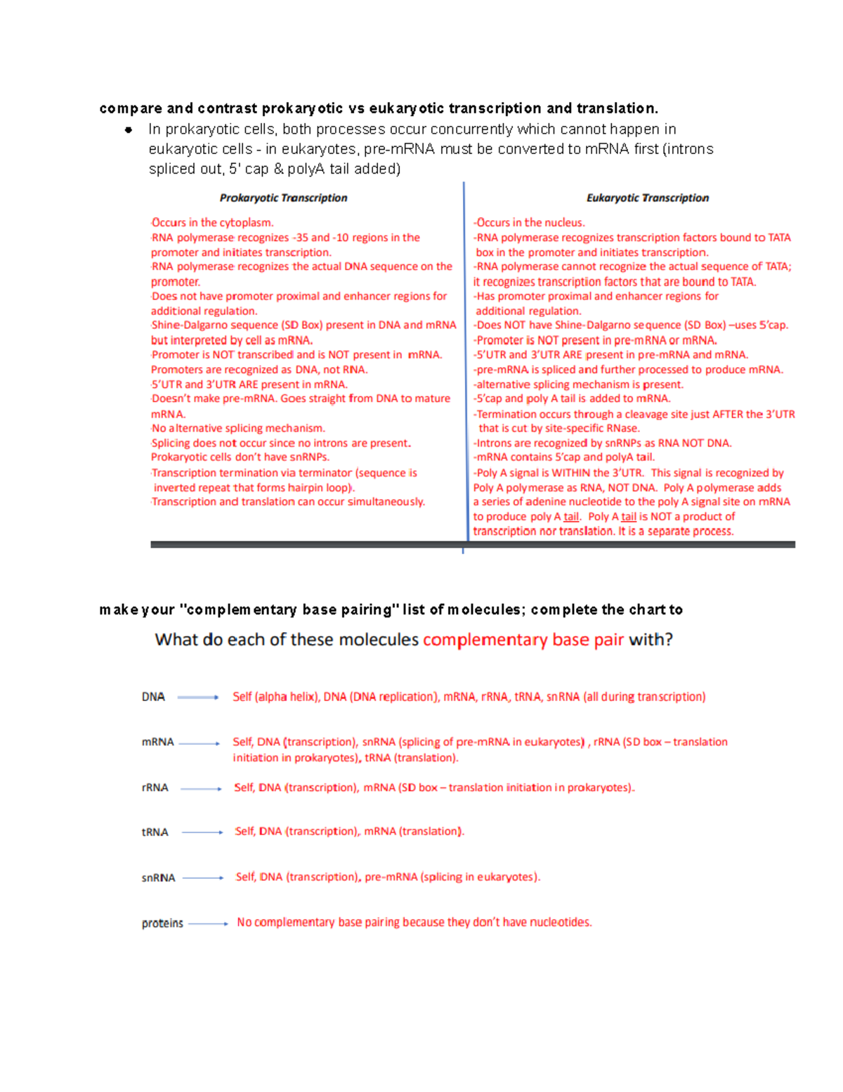 Cycle 7 outcomes - compare and contrast prokaryotic vs eukaryotic ...