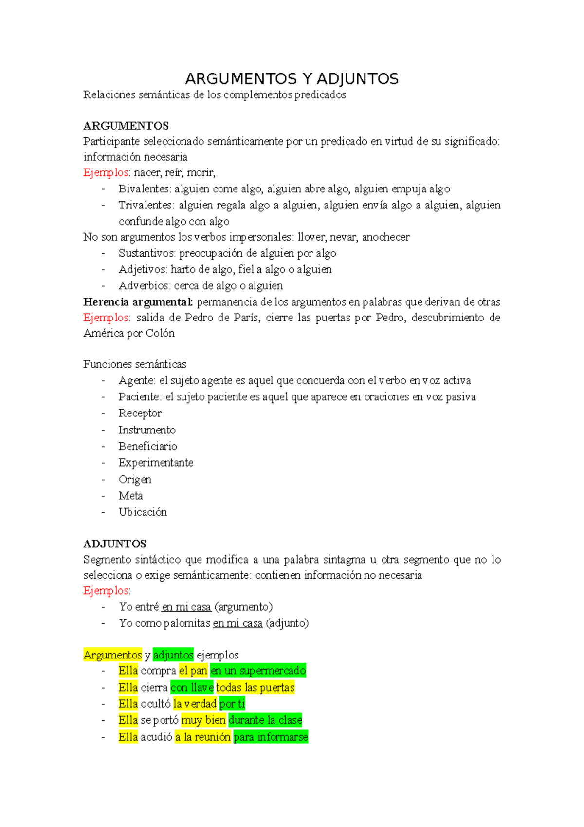 Argumentos, Adjuntos, PAR Mínimo - ARGUMENTOS Y ADJUNTOS Relaciones ...