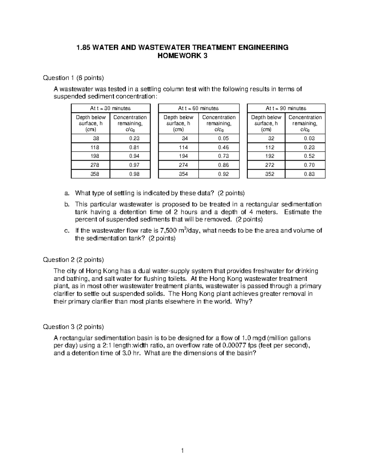 Homework 3soln - MR N. Nkosi - 1 WATER AND WASTEWATER TREATMENT ...