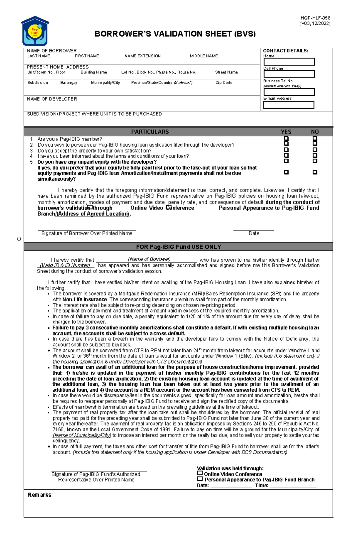 BVS Form - HQP-HLF- (V03, 12/2022) NAME OF BORROWER LAST NAME FIRST ...
