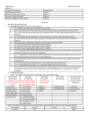 Module 5 Activity Proteins-1 - `Biochem Lec Module 5 Activity GROUP ...