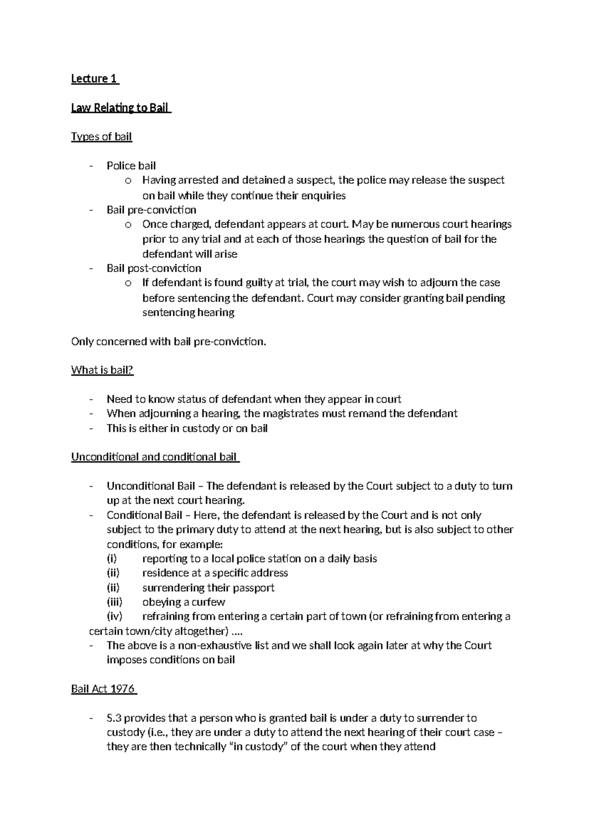 Lecture 1 - Law Relating to Bail - Lecture 1 Law Relating to Bail Types ...