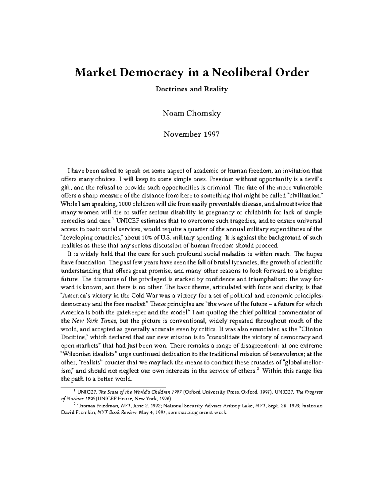 Noam chomsky market democracy in a neoliberal order - Market Democracy ...