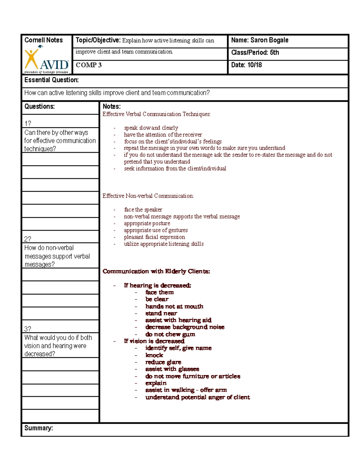 Copy of HCCC Module 3 Communication Comp 3 - Cornell Notes Topic ...