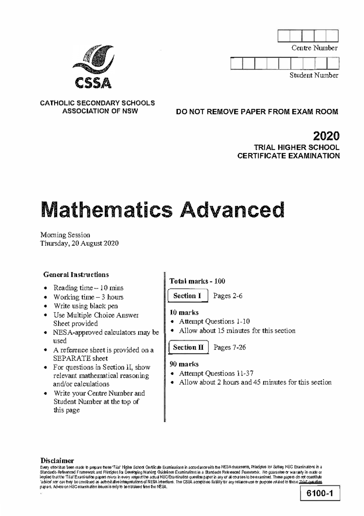 2020 CSSA Math Adv Paper - CSSA CATHOLIC SECONDARY SCHOOLS ASSOCIATION ...