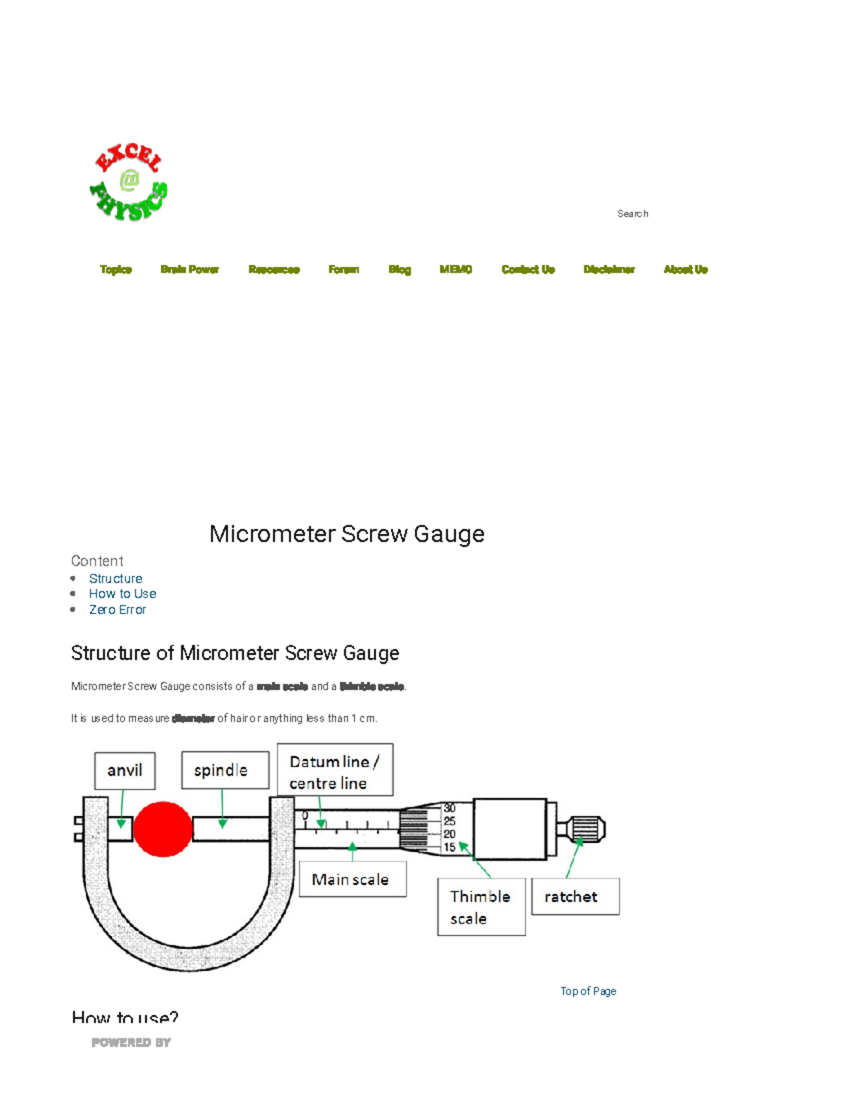Micrometer Screw Gauge - Excel@Physics - Search Micrometer Screw Gauge ...