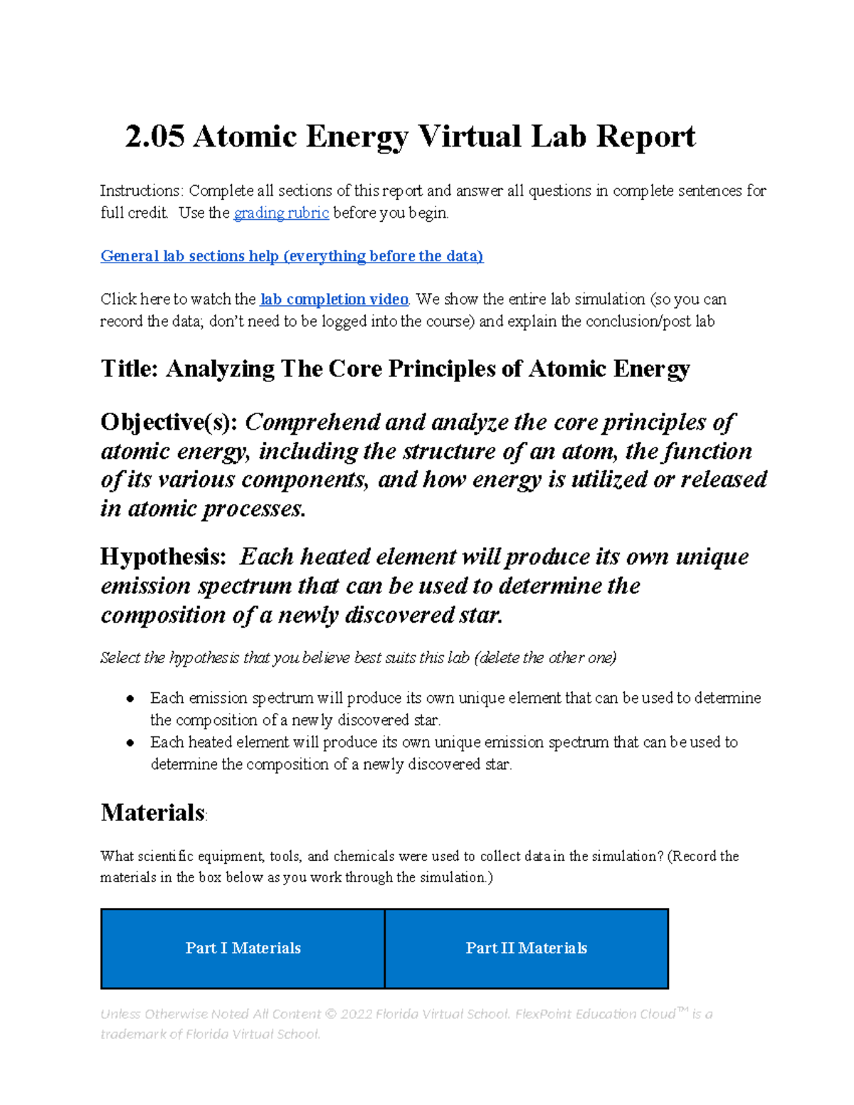 Copy of 2.05 - Atomic Energy Lab Report - 2 Atomic Energy Virtual Lab ...