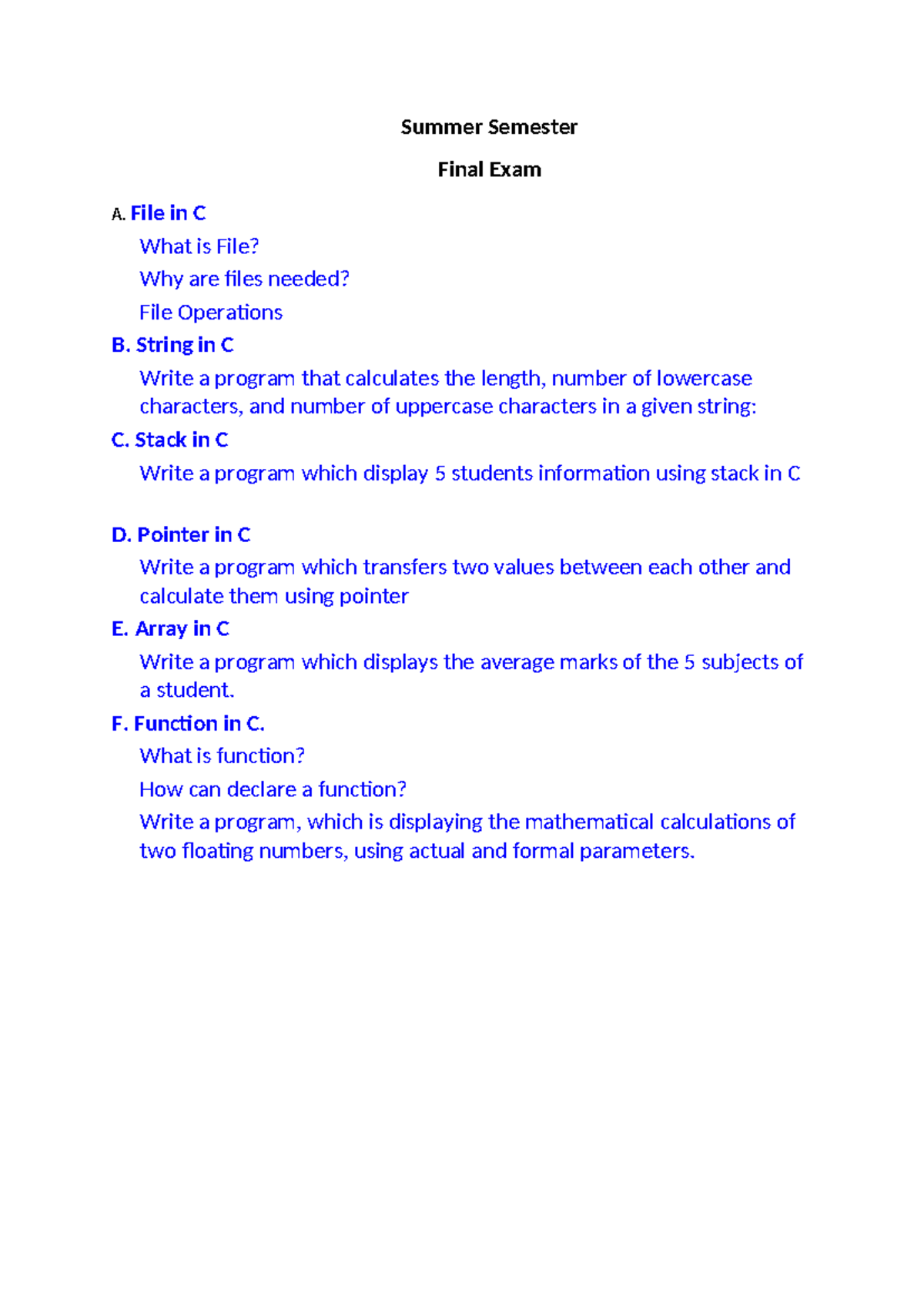 Final Exam Assignment Structured Programming Language - Summer Semester Final Exam A. File in C ...