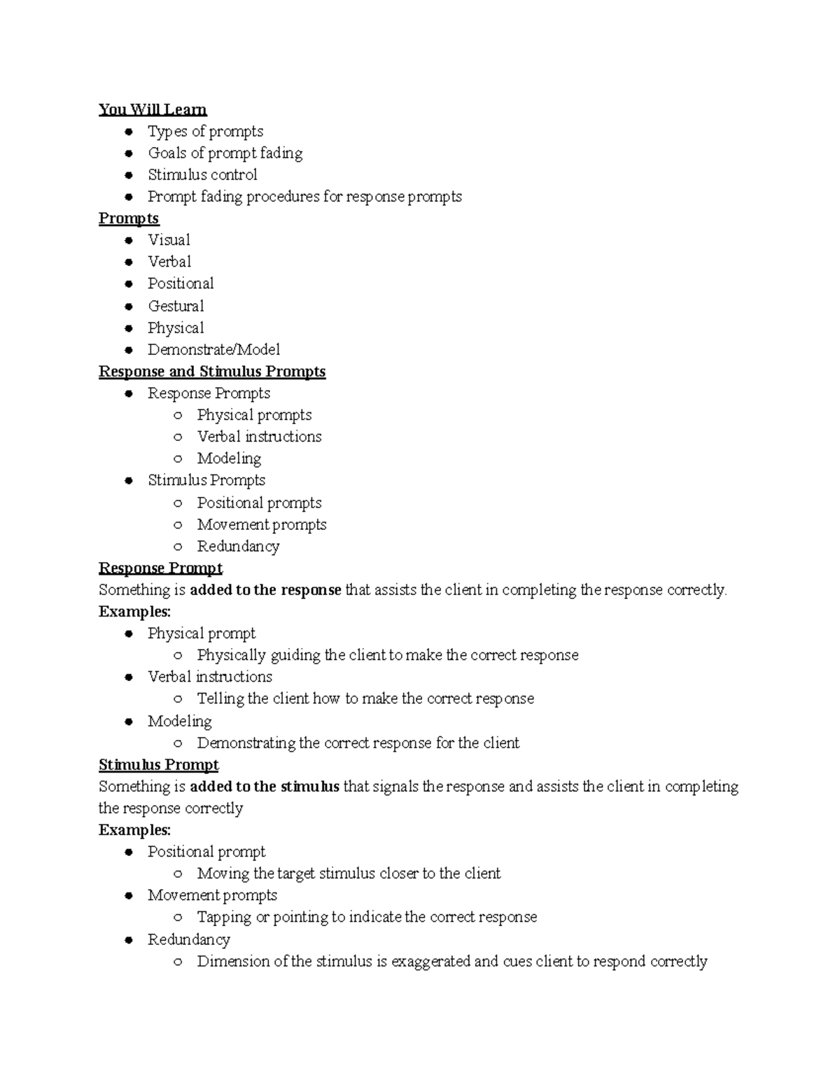 Stimulus Control and Prompt Fading - You Will Learn Types of prompts ...