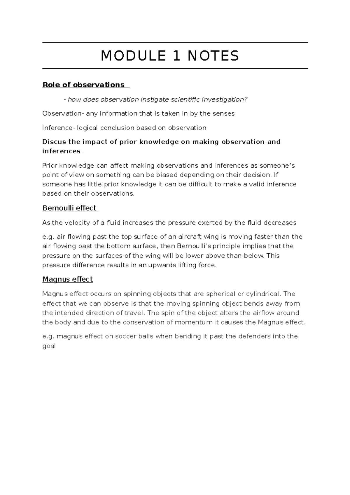 Module 1 notes - MODULE 1 NOTES Role of observations how does ...