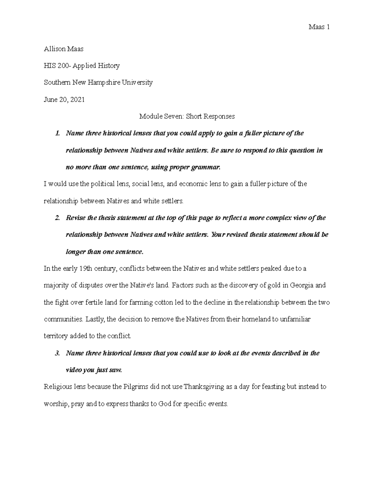 HIS 200 Module 7 Short Responses - Allison Maas HIS 200- Applied ...