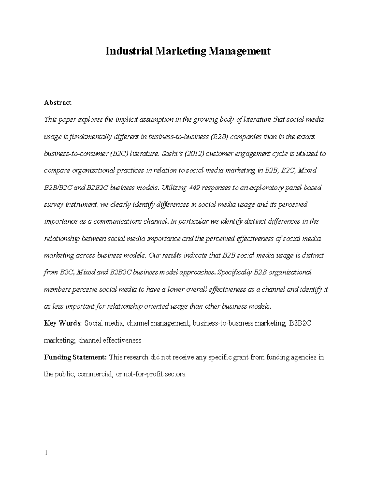 Paper - Social Media Marketing - Industrial Marketing Management ...