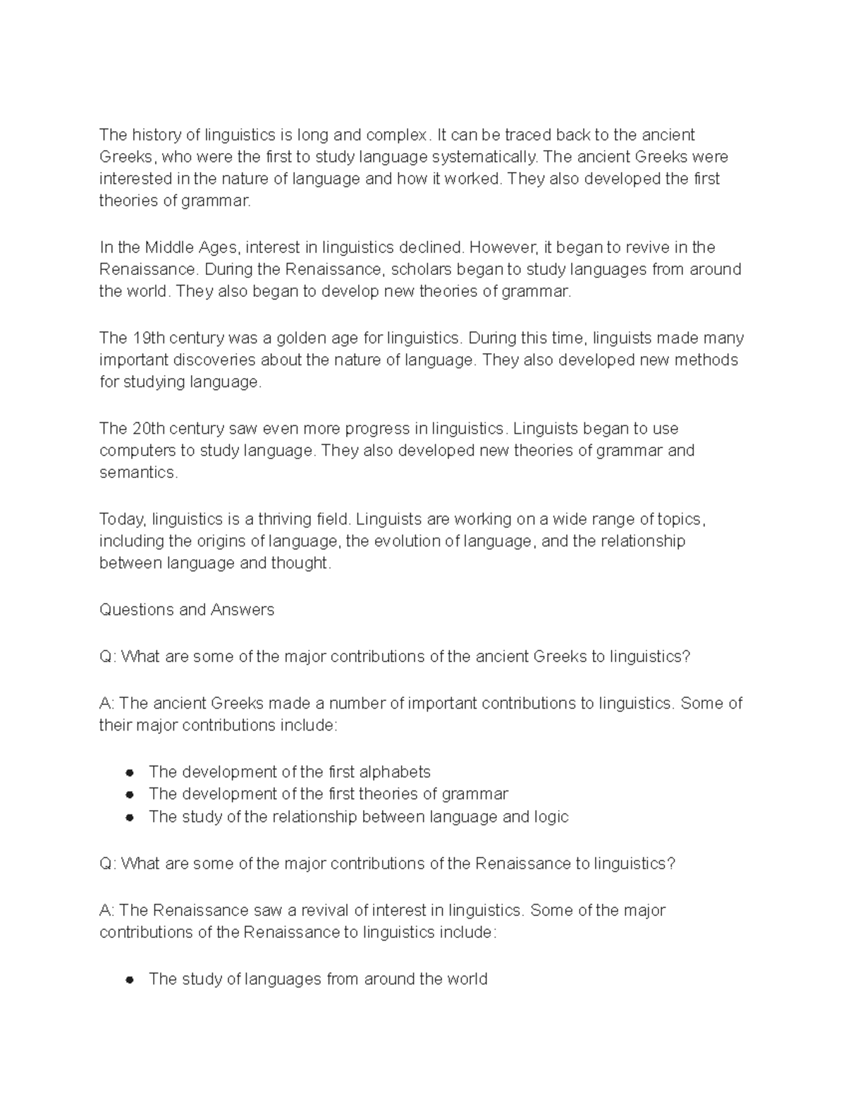 Lecture 2 The History of Linguistics - The history of linguistics is ...