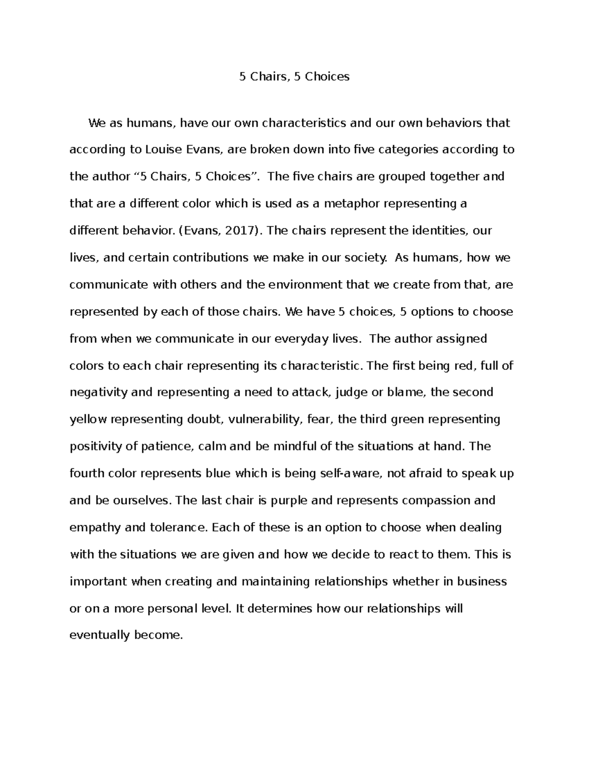 5 Chairs - 5 Chairs, 5 Choices We as humans, have our own ...