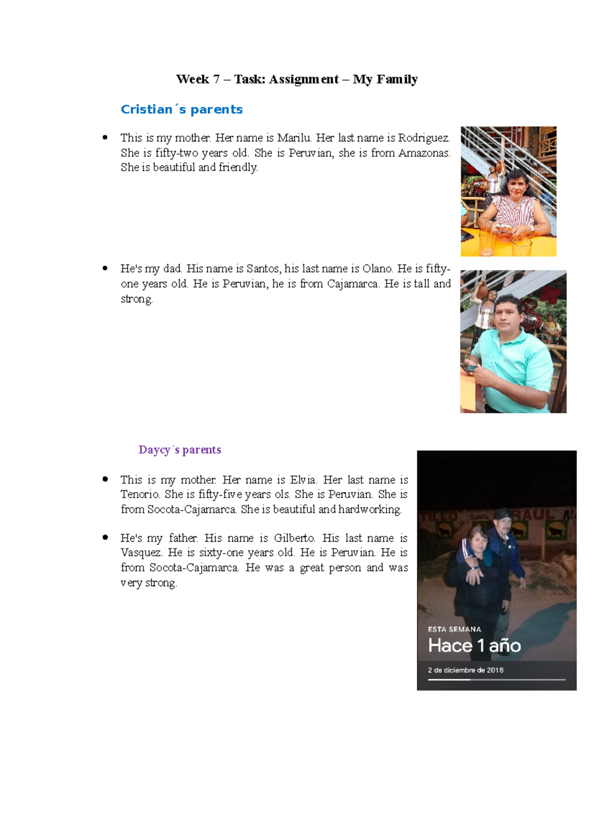 Task7 Olano Vasquez - Task 7 trabajo grupal - Week 7 – Task: Assignment – My Family Cristian ́s ...