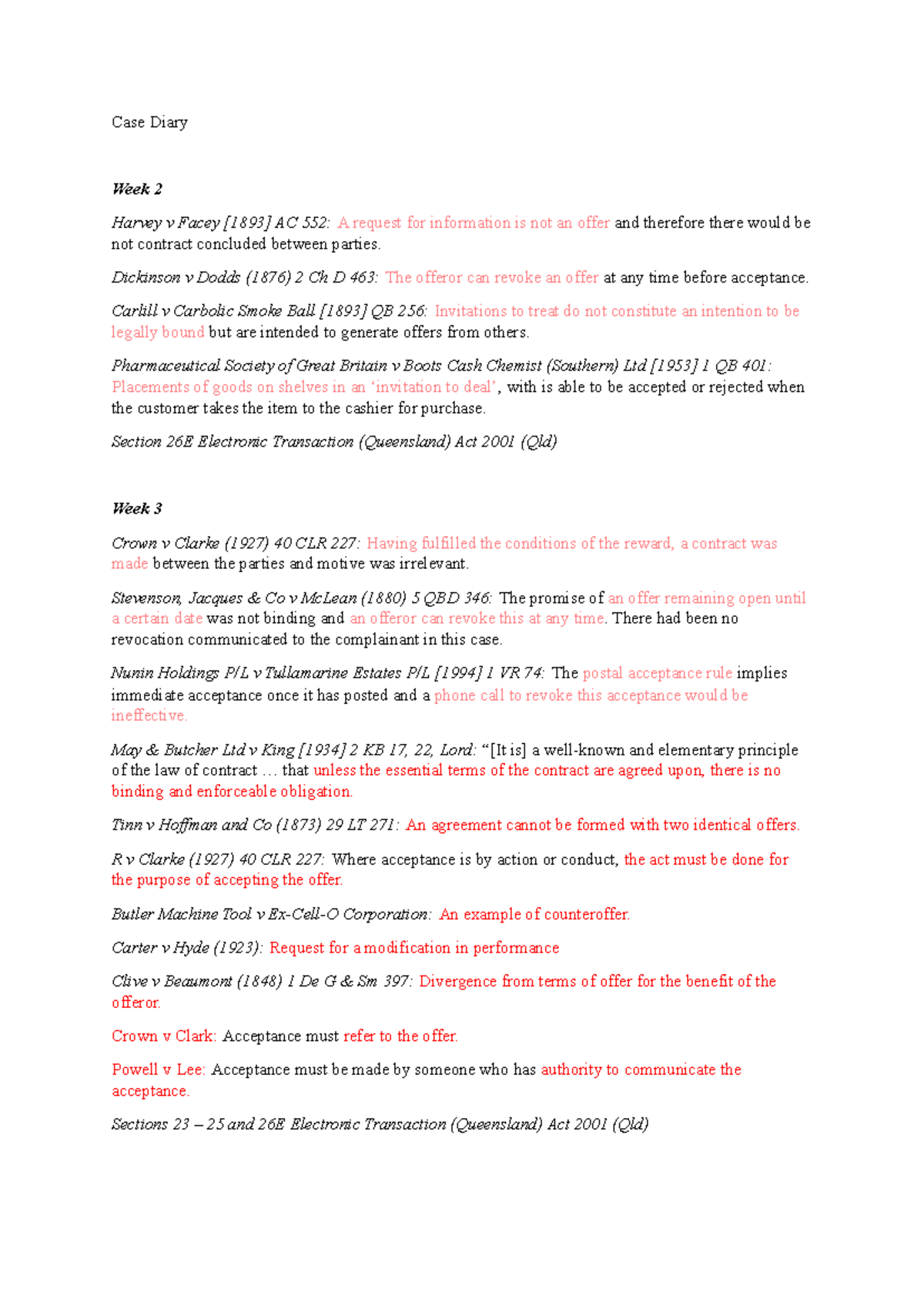 Case Diary - Case Diary Week 2 Harvey v Facey [1893] AC 552: A request ...