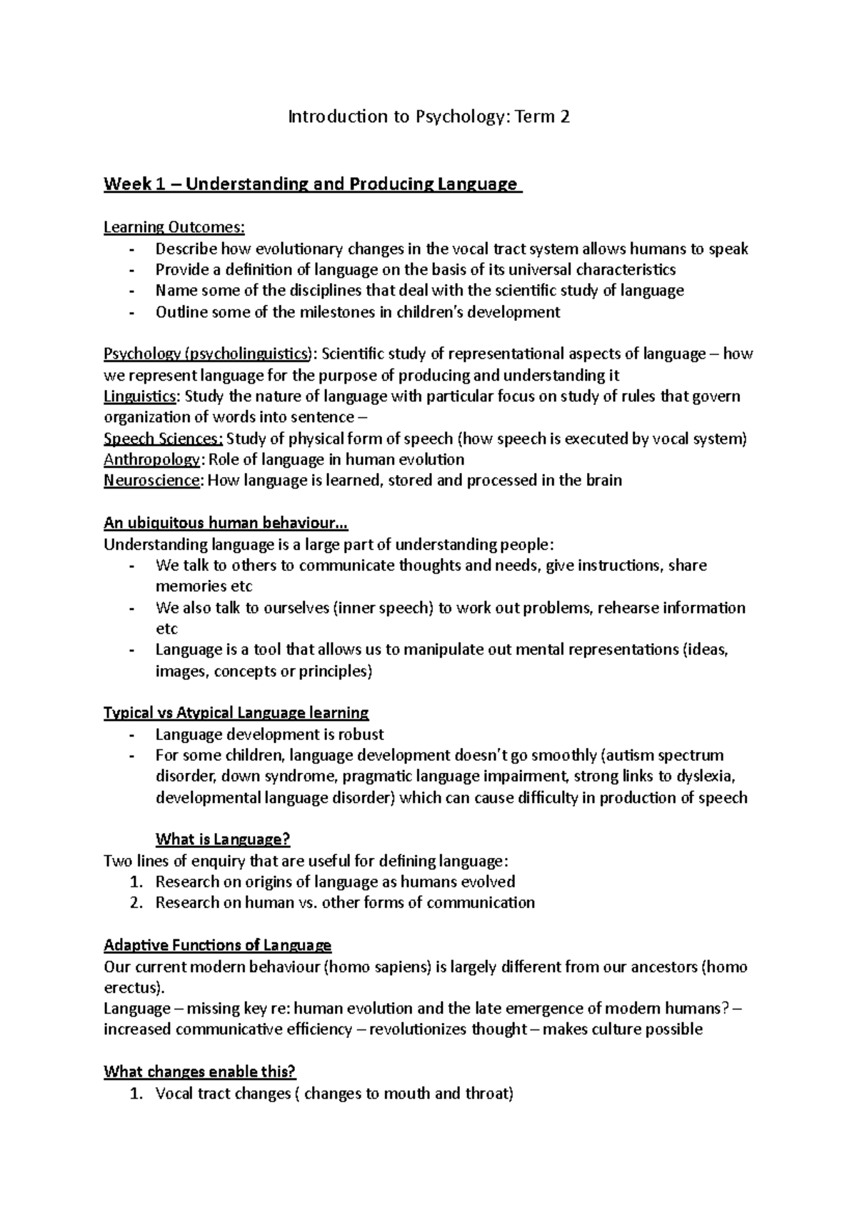 Introduction to Psychology term 2 - .. Understanding language is a ...