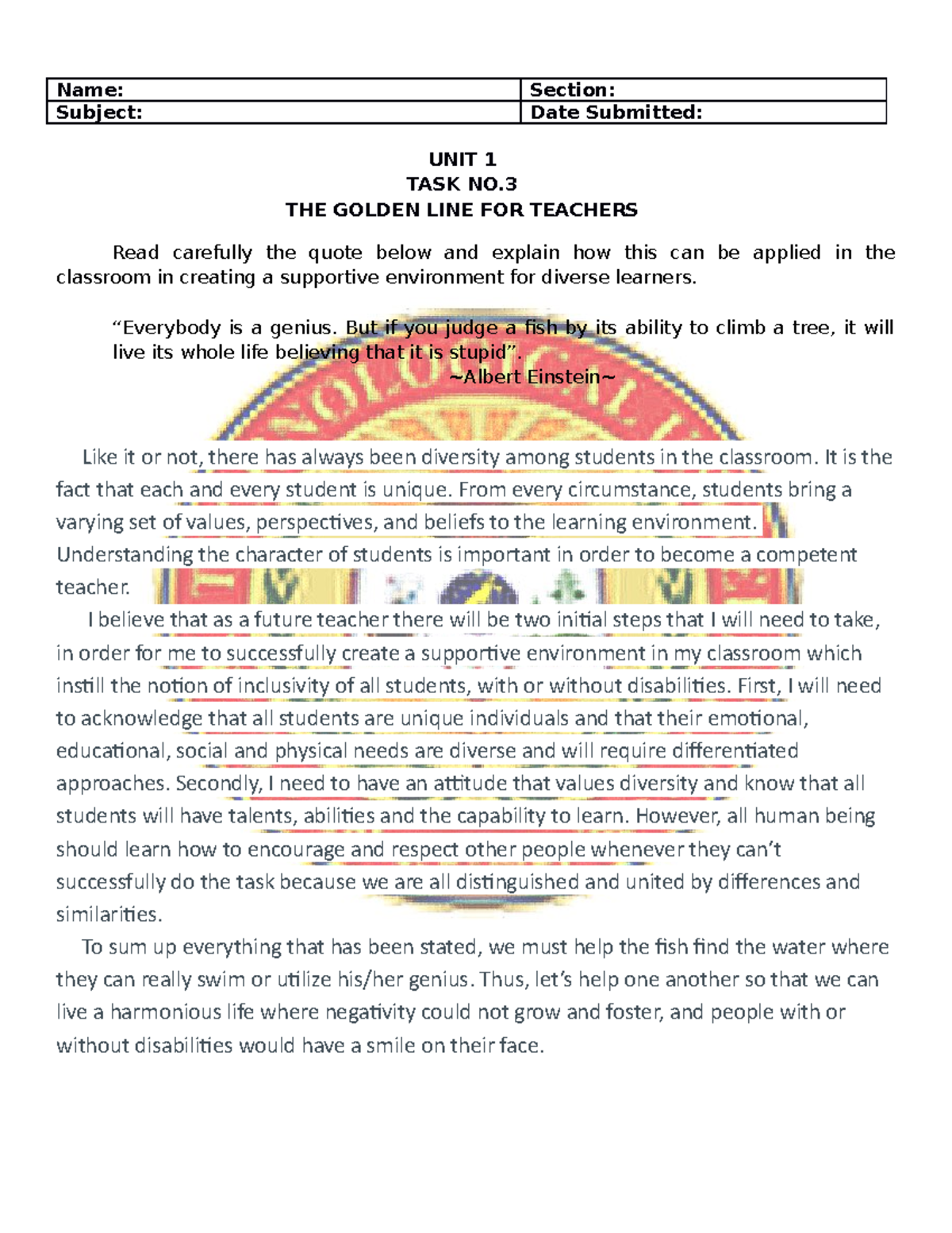 ED124 Unit-1 Lesson-1 Task-3-Day - Name: Section: Subject: Date ...