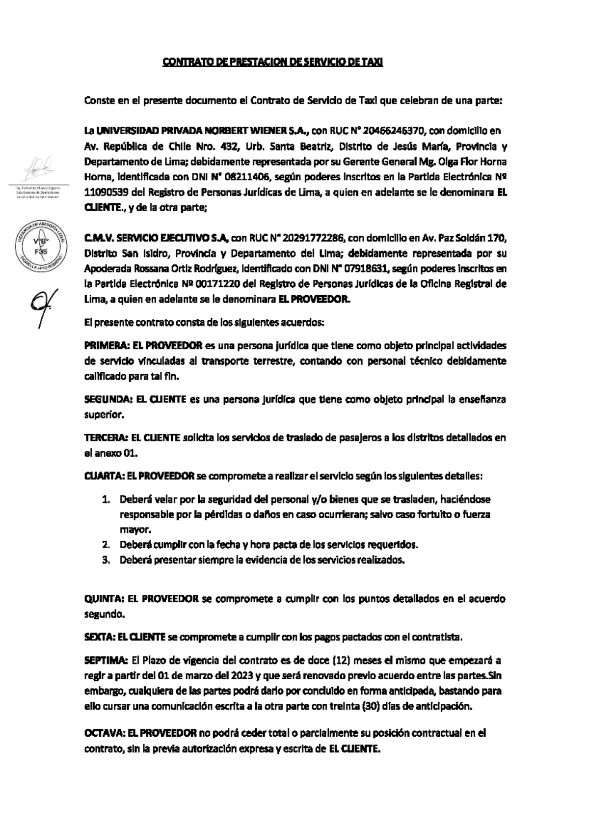 resumen de la revision - CONTRATO DE PRESTACION DE SERVICIO DE TAXI ...