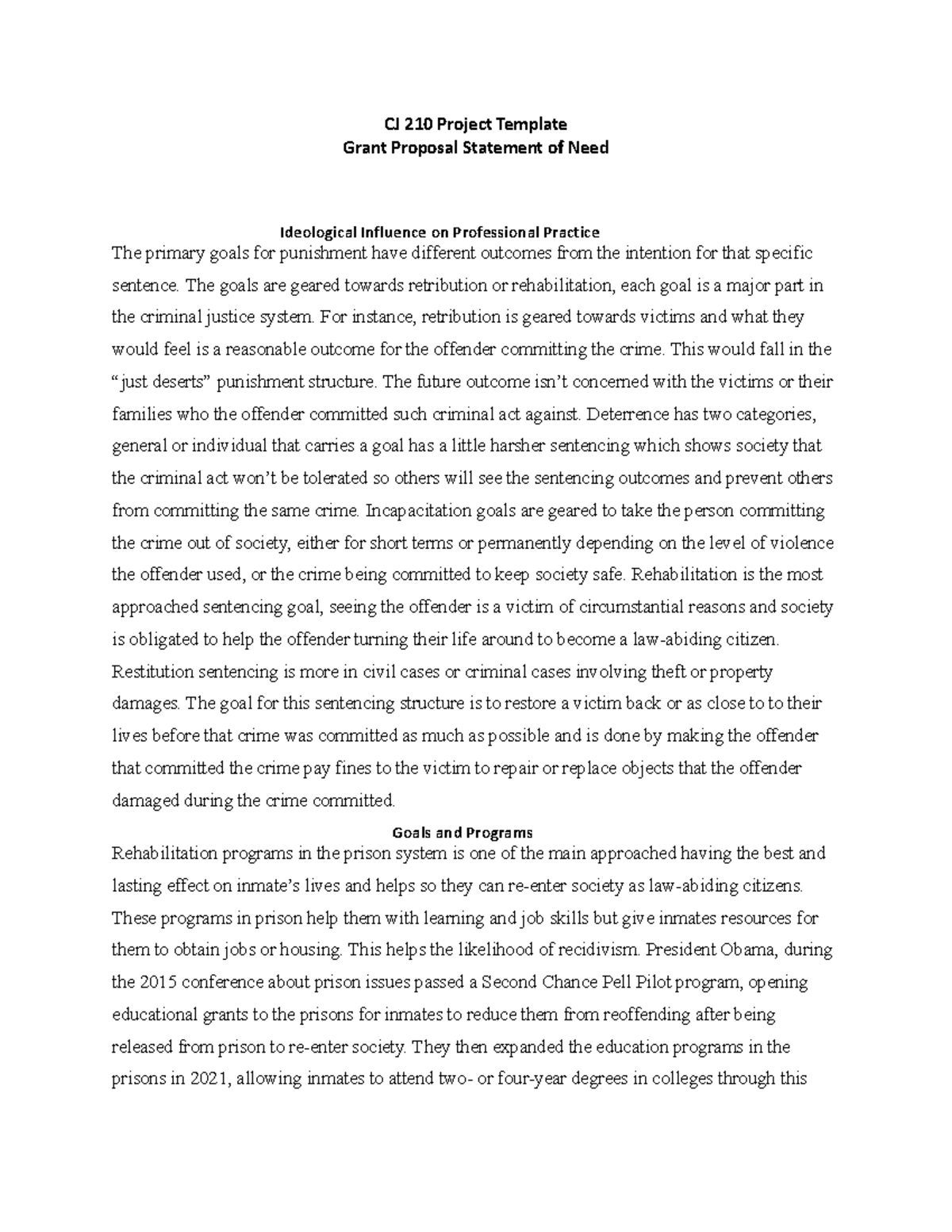 CJ 210 Project U.S. correctional system - CJ 210 Project Template Grant ...
