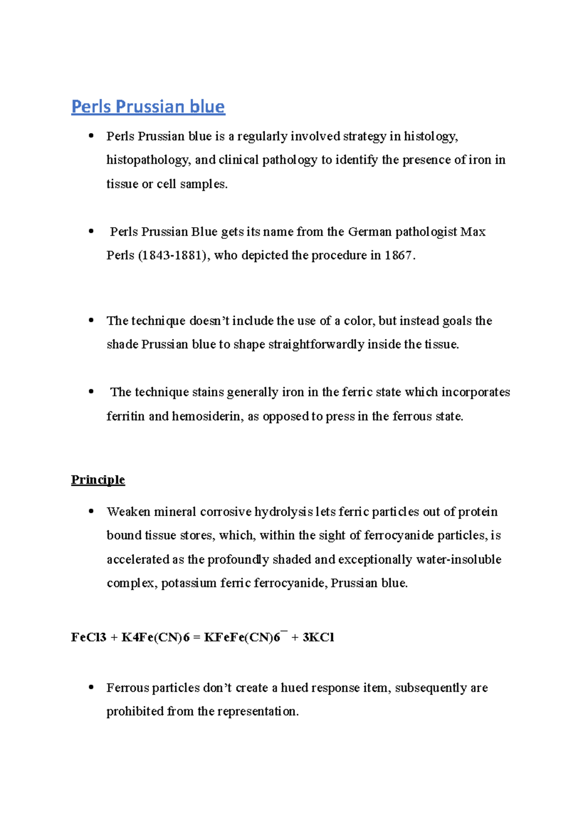 Pearl Staining - It is useful lecture notes - Perls Prussian blue Perls ...