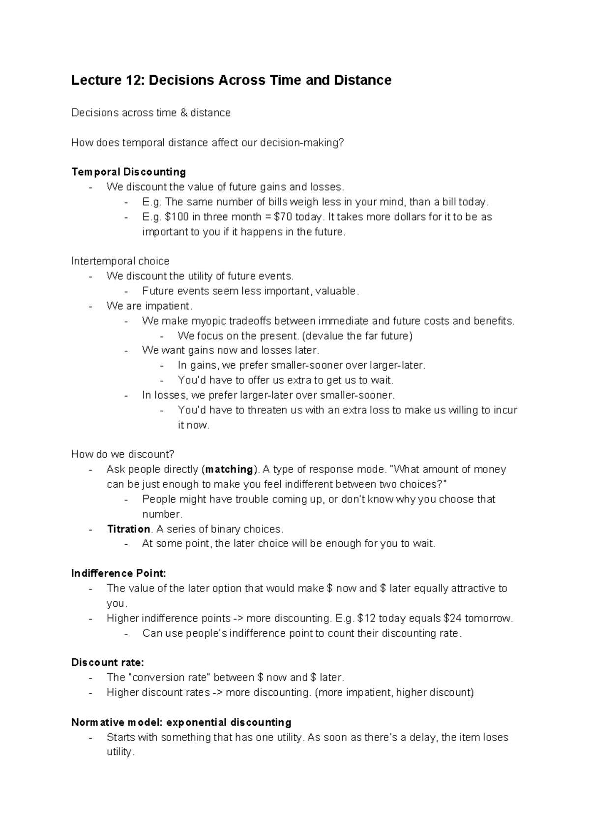Thinking and Decision Making, lecture 12 - Lecture 12: Decisions Across ...