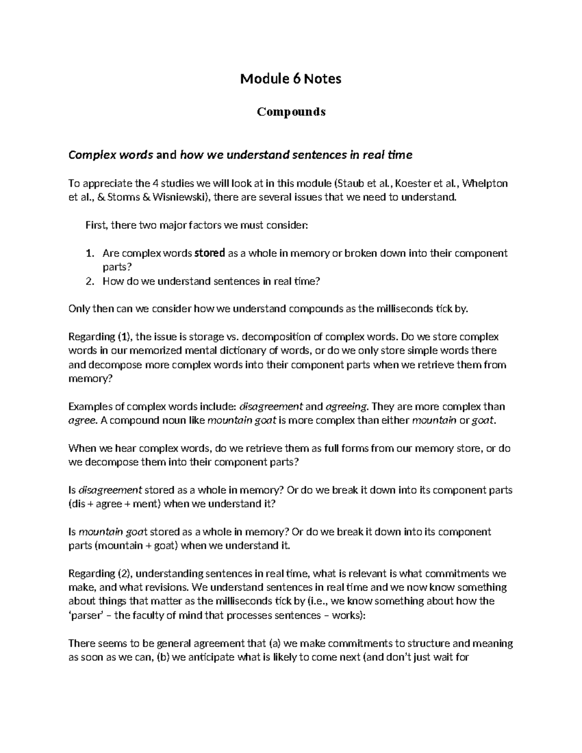 Module 6 Notes - Module 6 Notes Compounds Complex words and how we ...