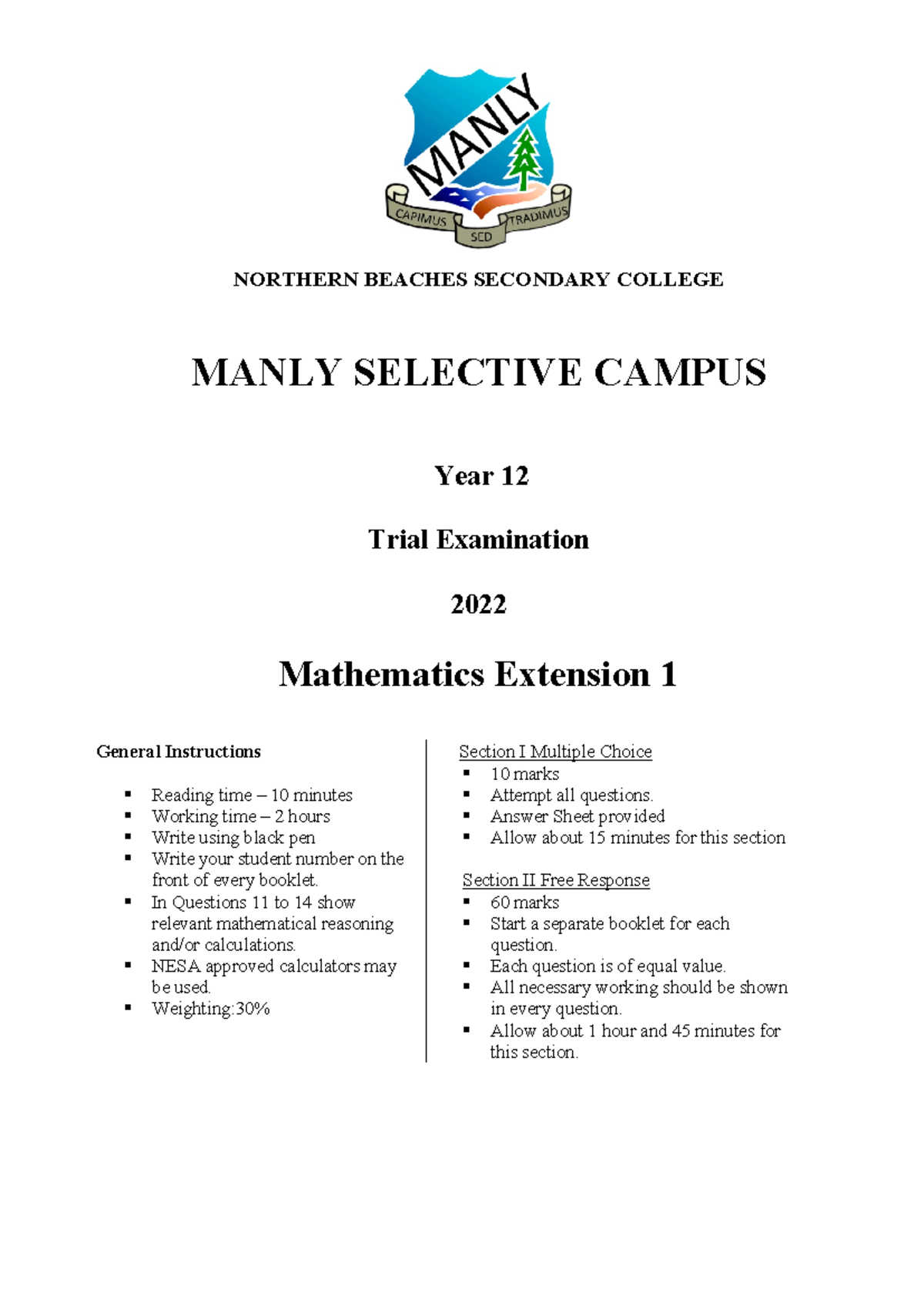 3u 2022 manly trial paper with solutions 644653 eec2cbe - NORTHERN ...