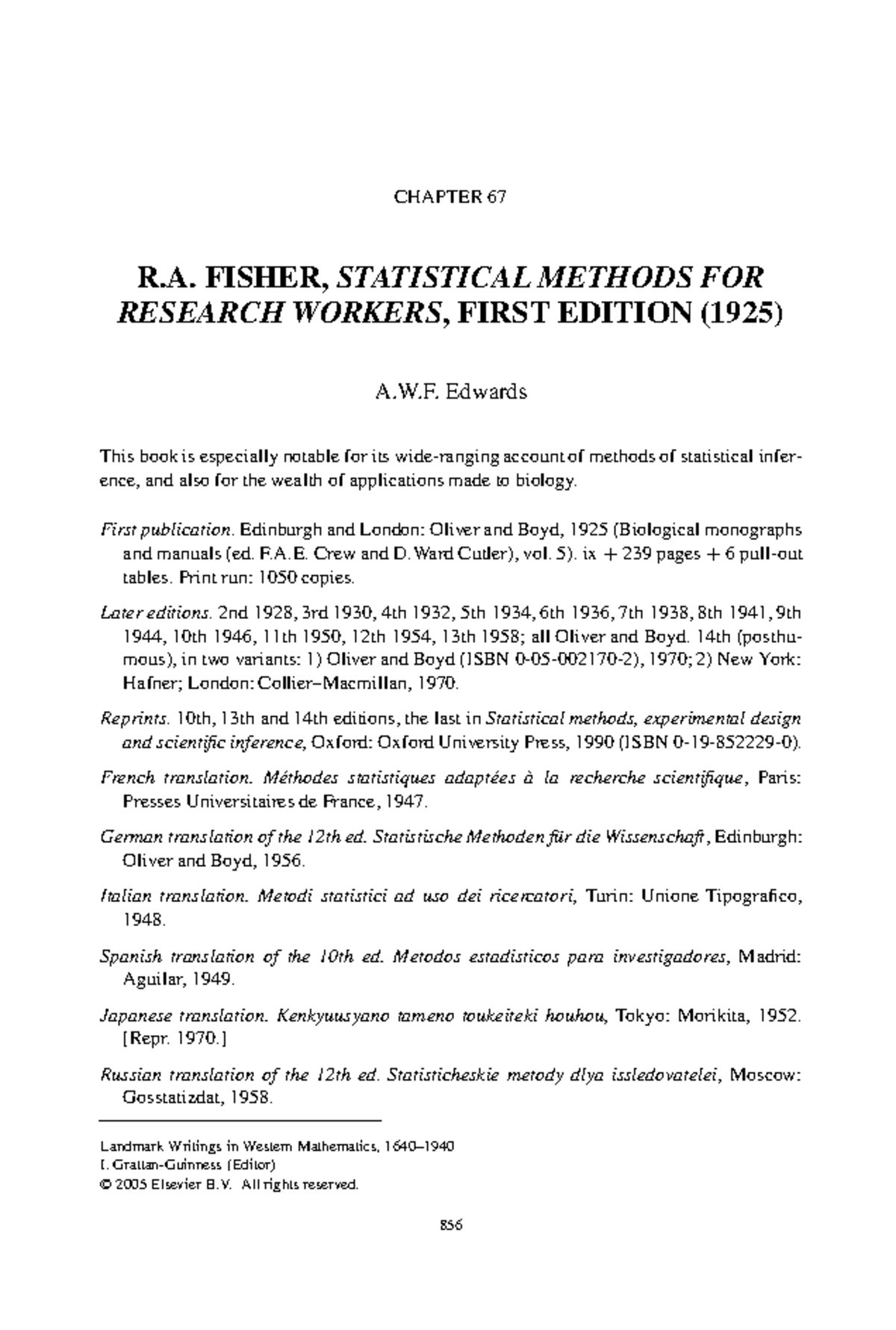 Ffe3cb108f12455 d63d50b4f20c22baa - CHAPTER 67 R. FISHER, STATISTICAL ...