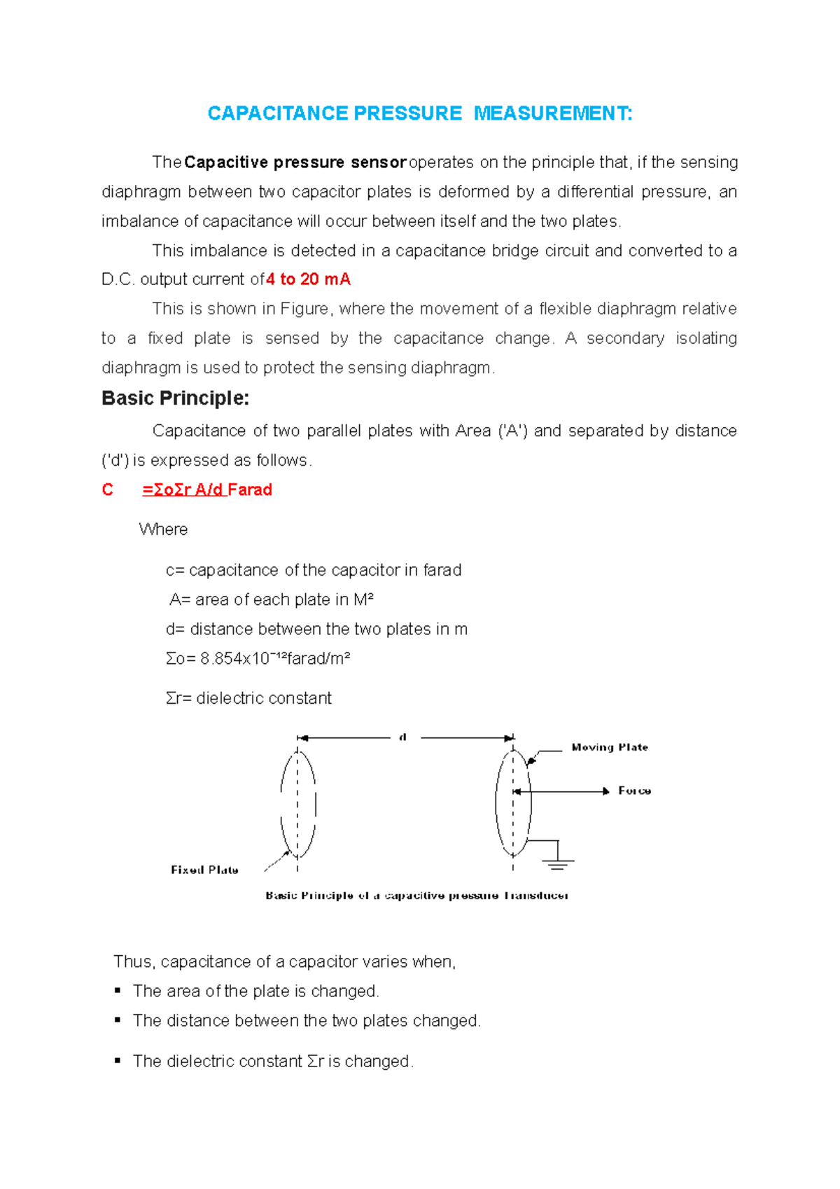Capacitance Pressure Measurement - CAPACITANCE PRESSURE MEASUREMENT: The Capacitive pressure ...