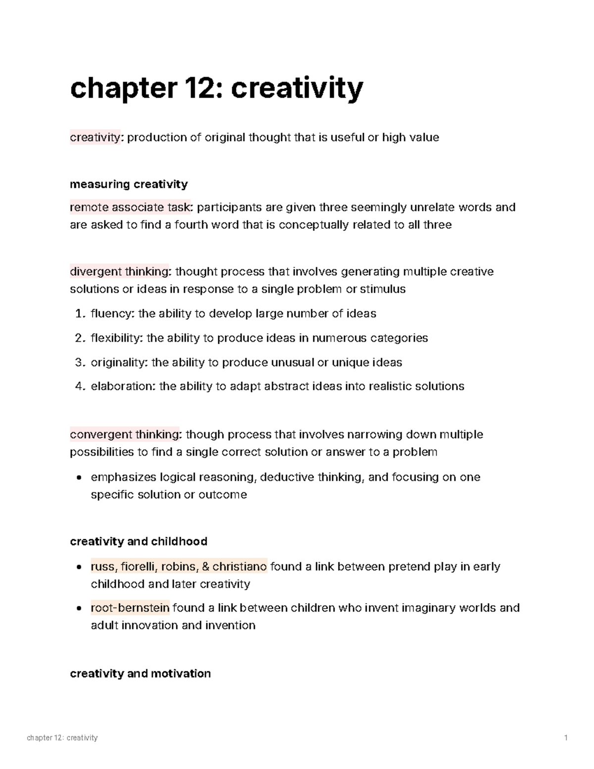 Cog chapter 12 creativity notes - chapter 12: creativity creativity ...
