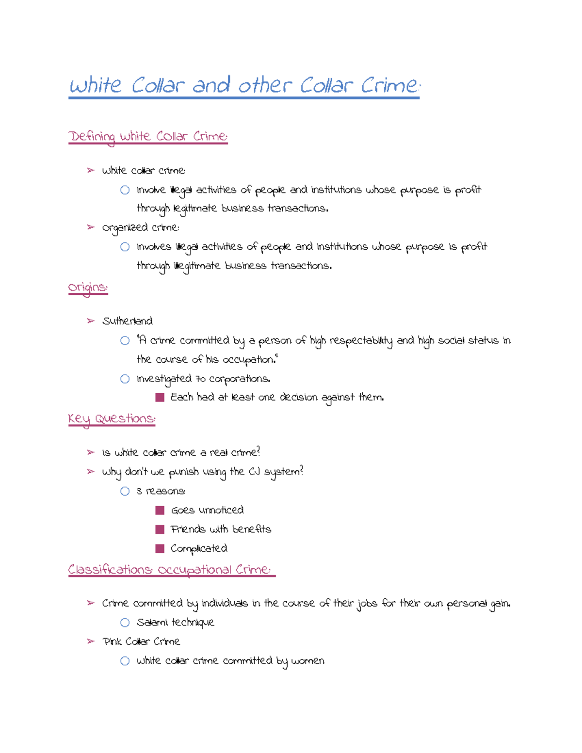 White Color Crime Notes - White Collar and other Collar Crime: Defining ...