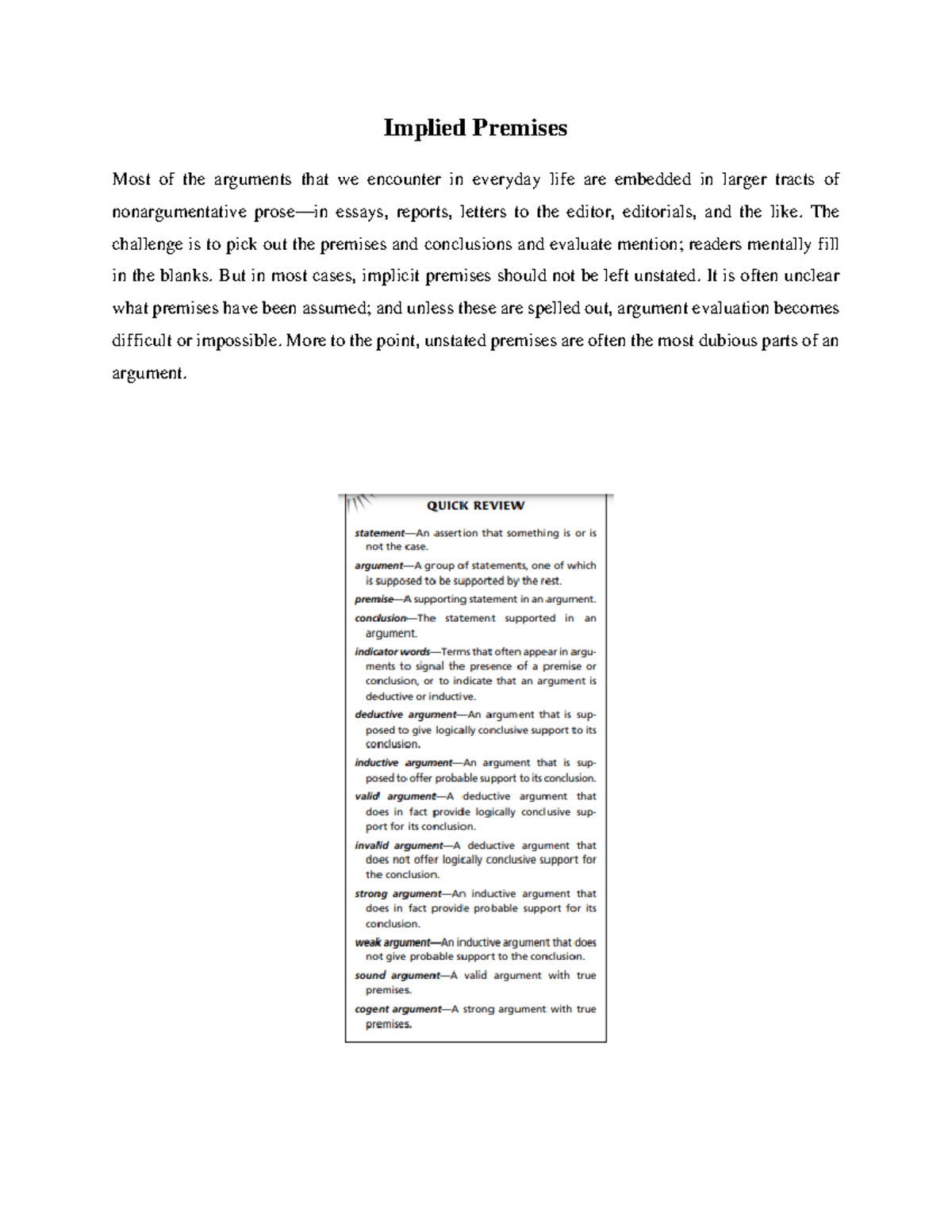 Implied Premises - Implied Premises Most of the arguments that we ...